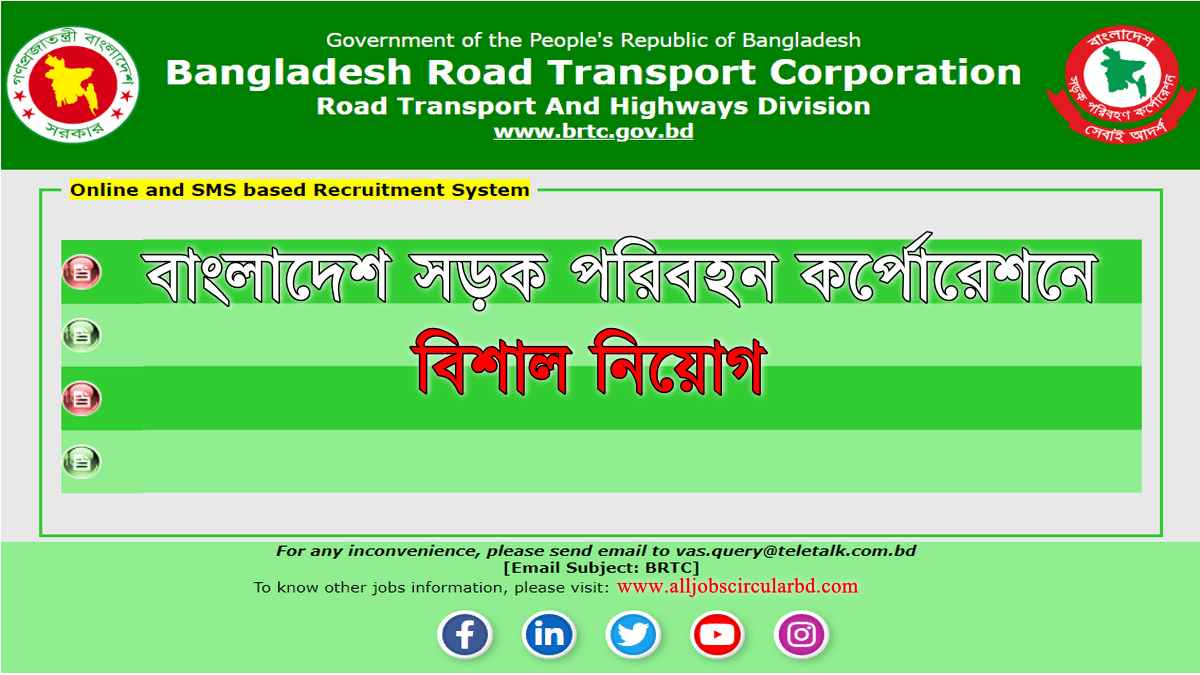 BRTC Job Circular & Apply Process 2022 – www.brtc.gov.bd