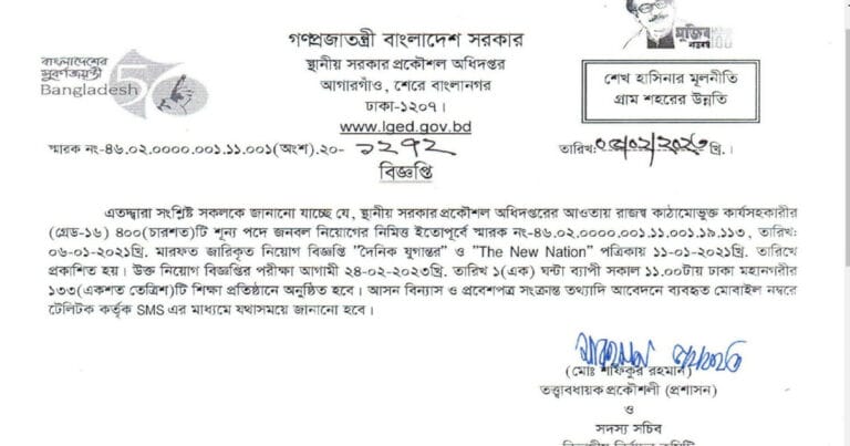 Work assistant Job Circular Easy Apply Procedure - lged.gov.bd